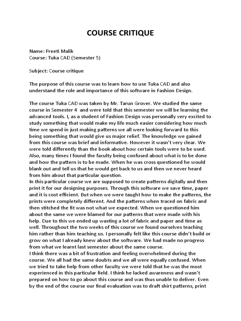 Course Critique | PDF | Learning | Cognition