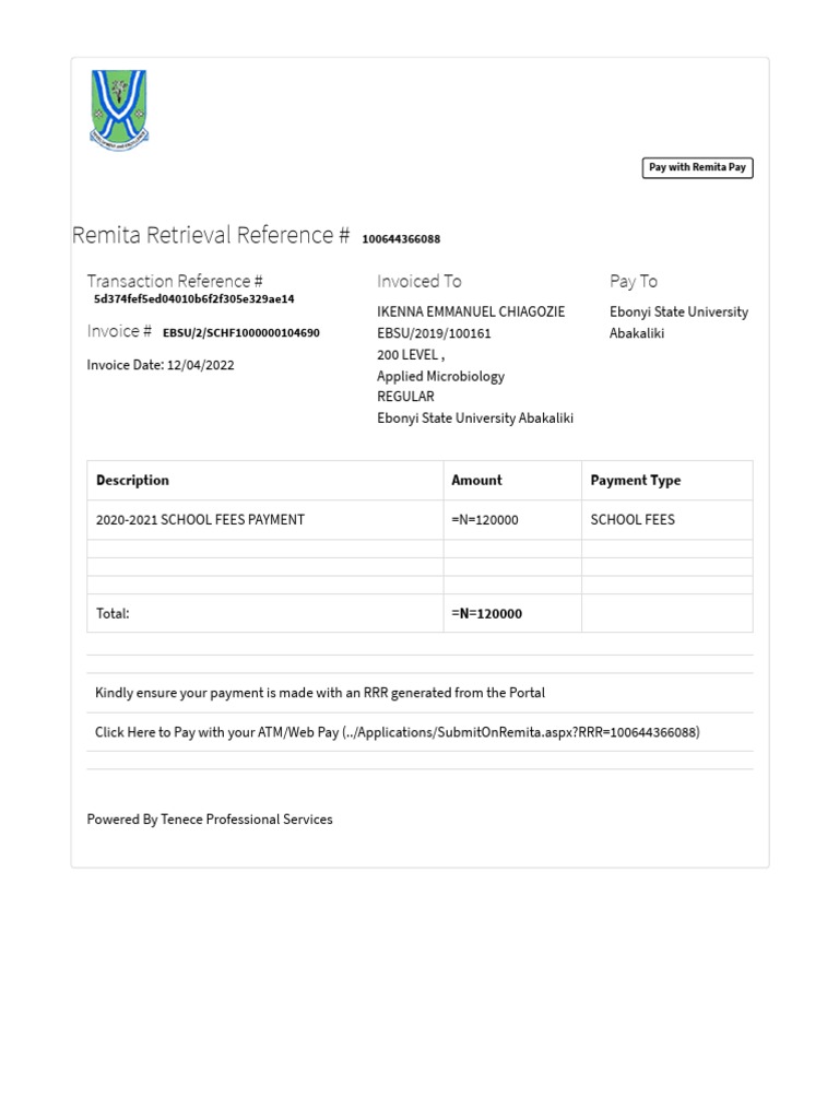 Remita Retrieval Reference #: Transaction Reference # Invoice ...