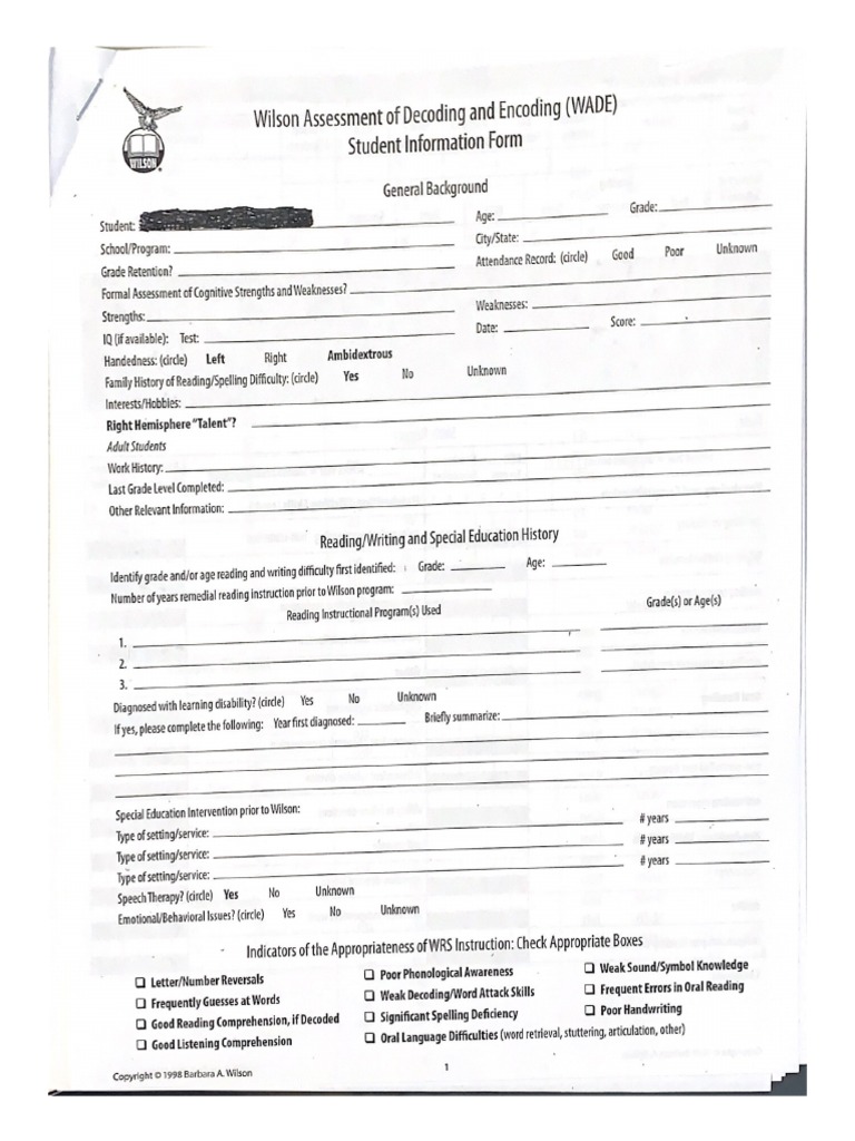Wilson Assessment of Decoding and Encoding Wade | PDF