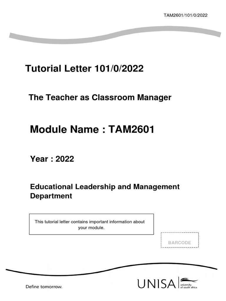 Tam2601 Tutorial Letter | Download Free PDF | Teachers | Classroom ...