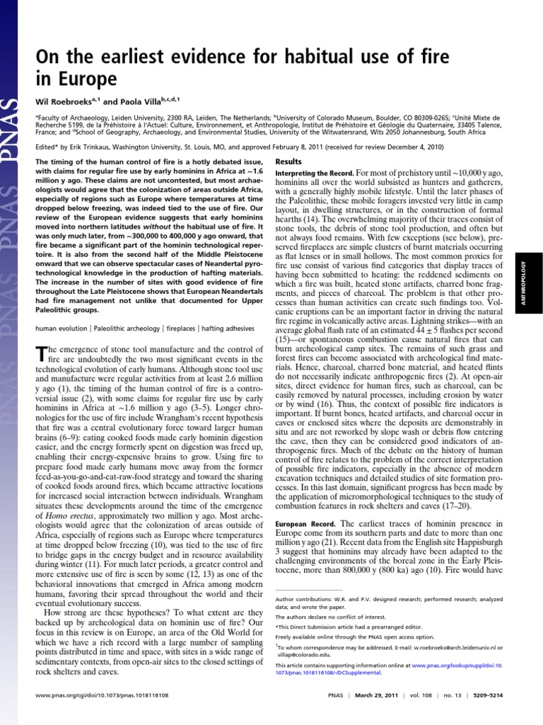 On The Earliest Evidence For Habitual Use of Fire in Europe | PDF ...