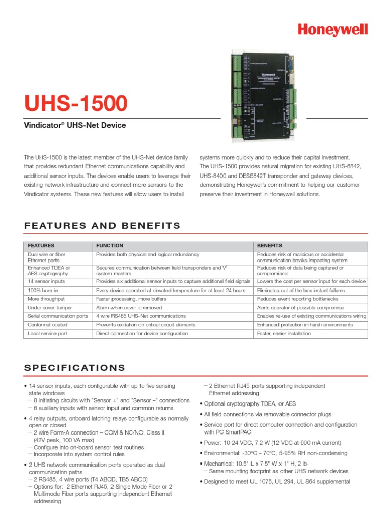 Vindicator UHS 1500 Data Sheet PDF | PDF | Ethernet | Computer Network