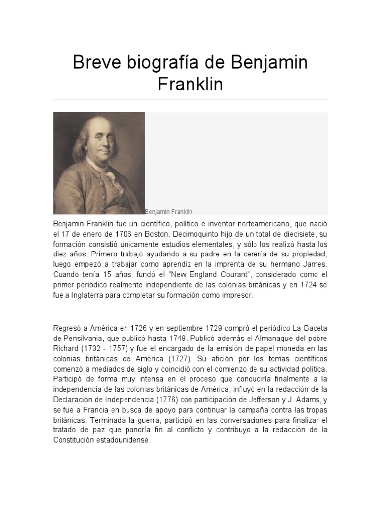 Vida y Logros de Benjamin Franklin | PDF | Benjamin Franklin