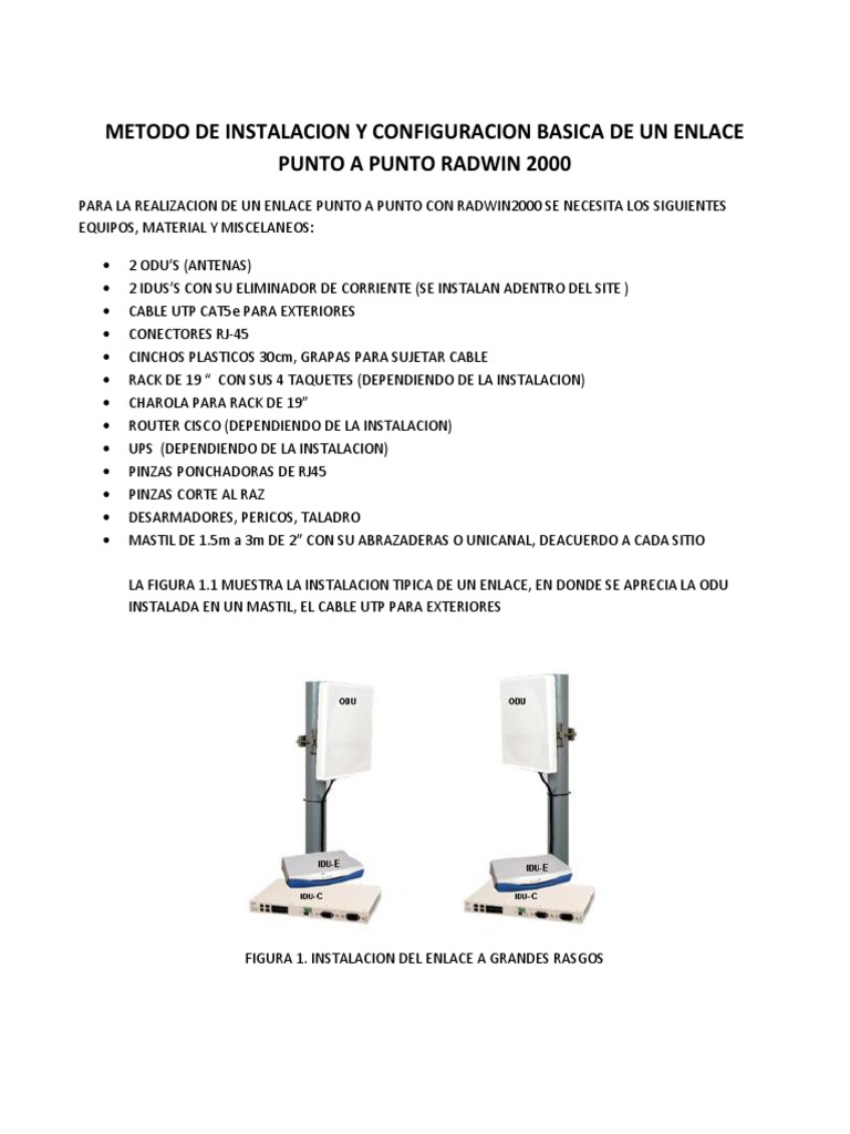 Metodo de Instalacion y Configuracion Basica de Un Enlace Punto A Punto Radwin 2000 5 | PDF ...