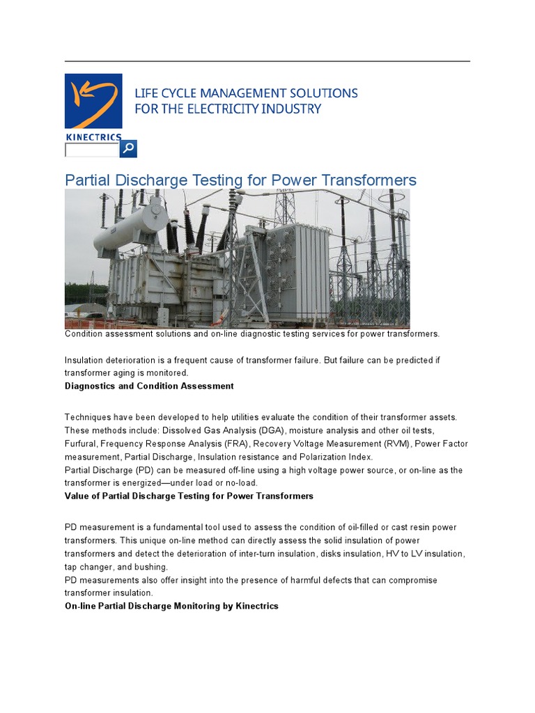 Partial Discharge Testing For Power Transformers: Diagnostics and ...