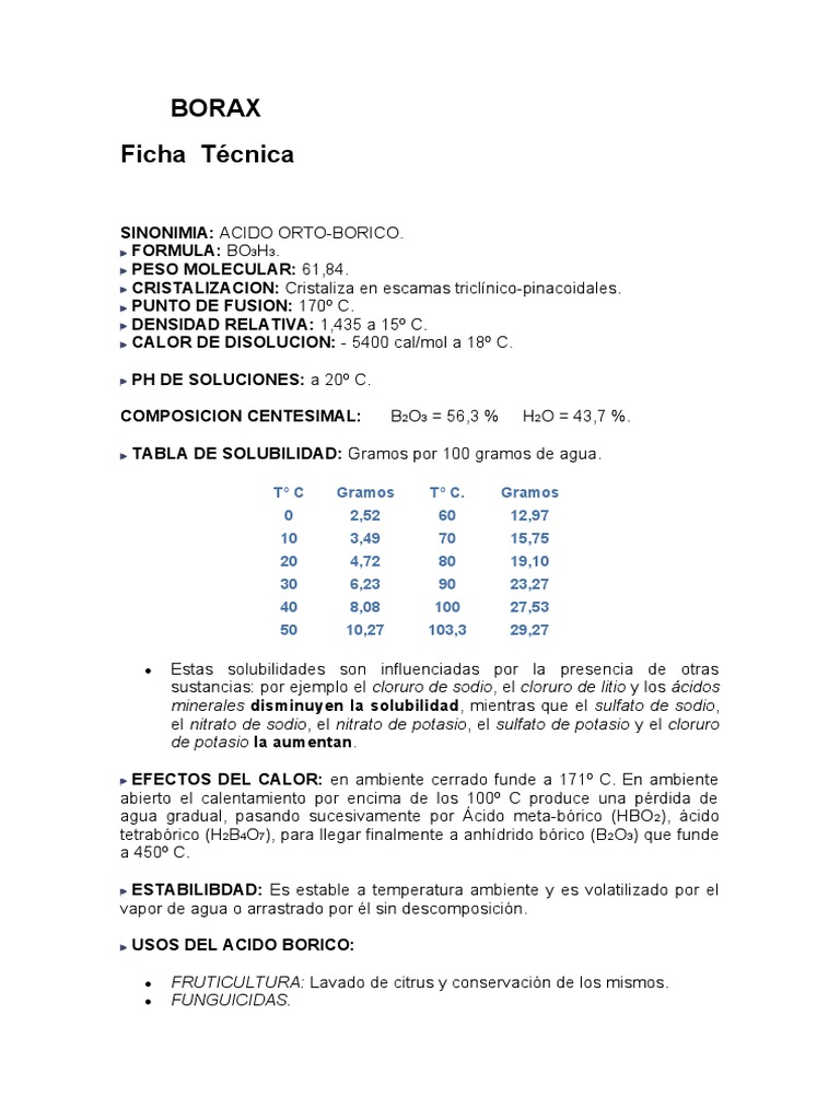 Ficha Tecnica Borax | PDF