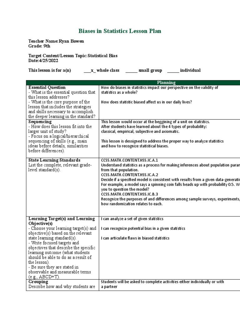 Understanding Statistical Biases in Class | PDF