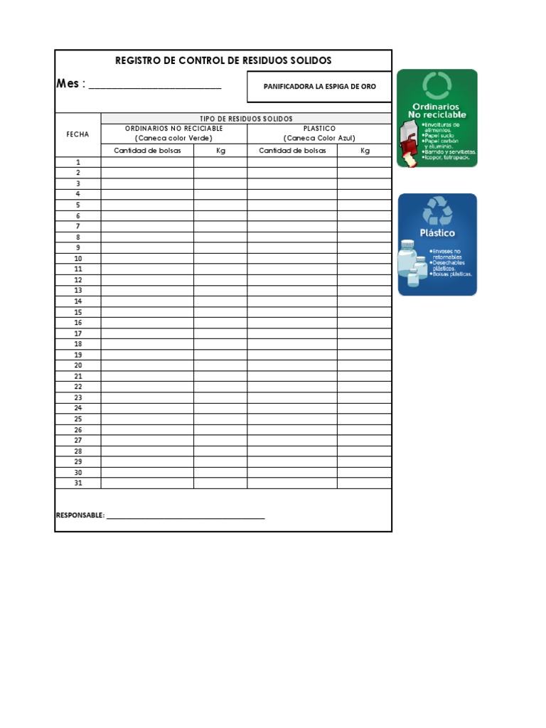 Planilla Control de Residuos Solidos | PDF