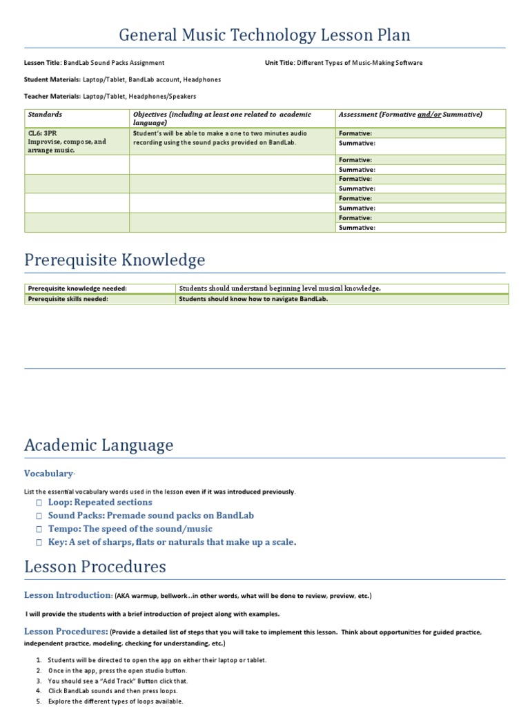 General Music Technology Lesson Plan | PDF | Lesson Plan | Education Theory