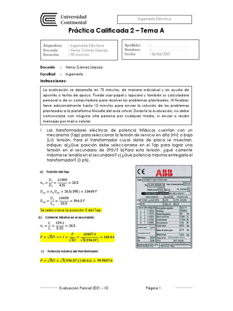 Sol Practica Calificada 2A | PDF | Corriente eléctrica | Electromagnetismo
