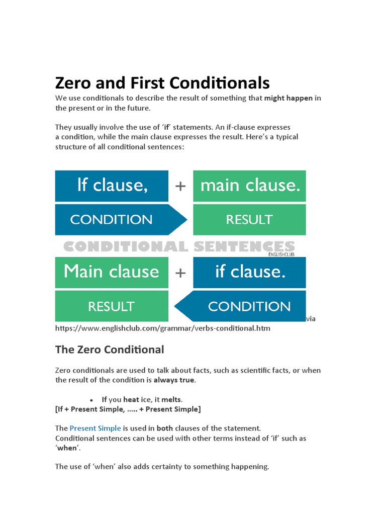 Zero and First Conditionals Grammar | PDF | Sentence (Linguistics) | Clause