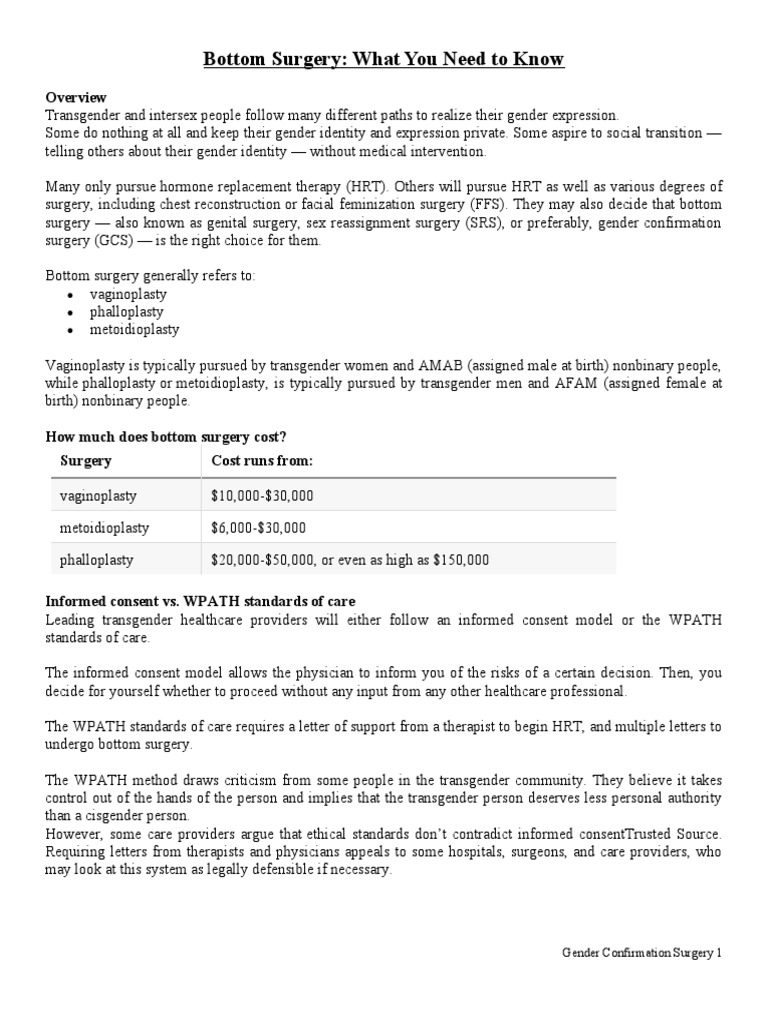 Bottom Surgery: What You Need To Know | PDF | LGBTQIA+ Studies ...