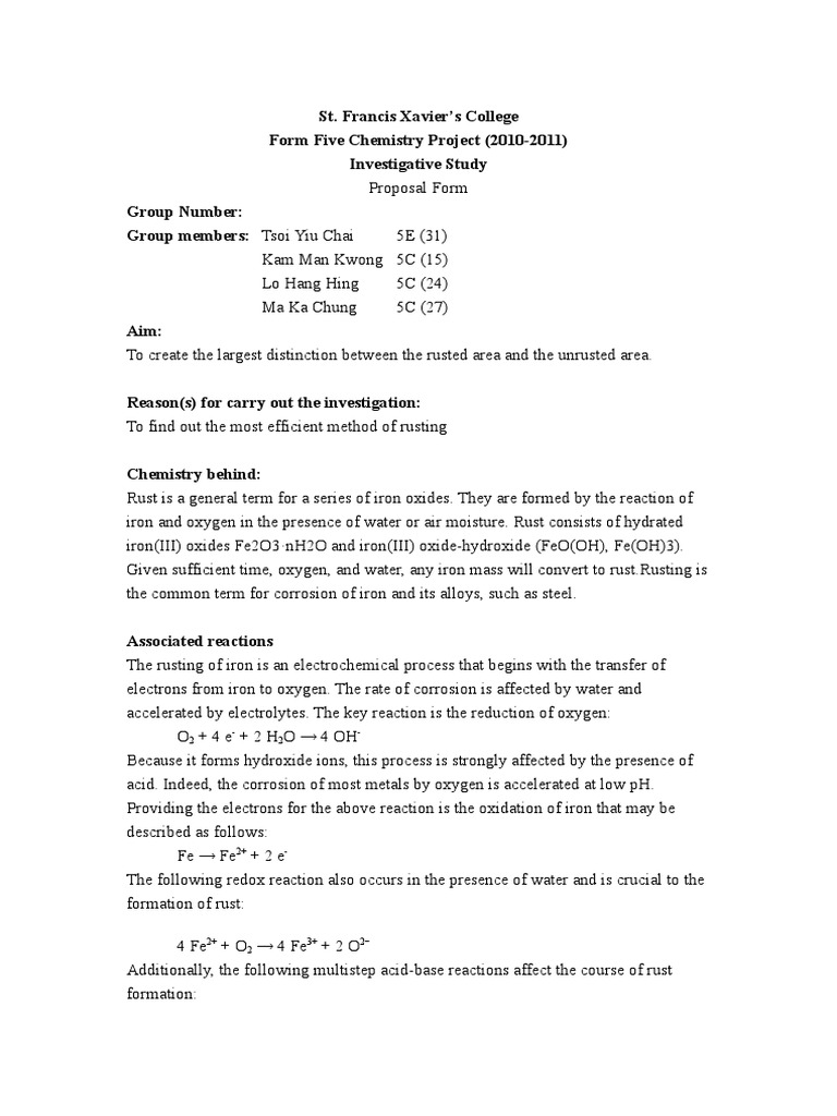 Chemistry Is Proposal Form Finalized | PDF | Rust | Iron