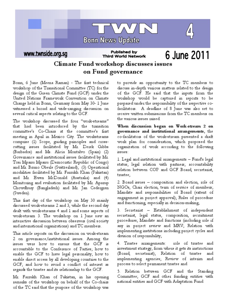 TWN Bonn Update No. 4 Climate Fund Workshop Discusses Issues On Fund ...