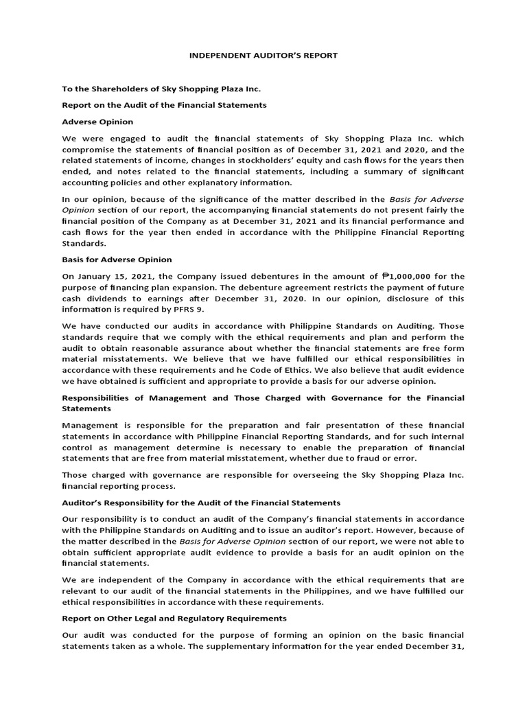 Adverse Audit Report | PDF | Audit | Auditor's Report