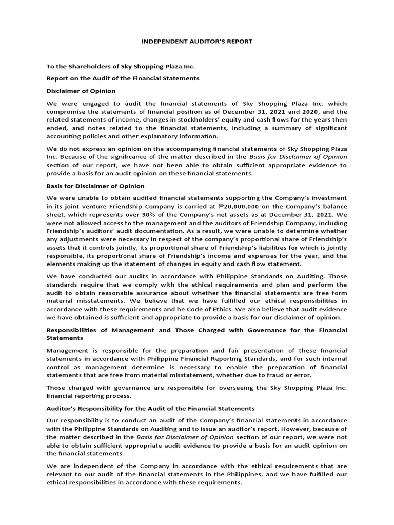 Disclaimer Audit Report | PDF | Audit | Auditor's Report