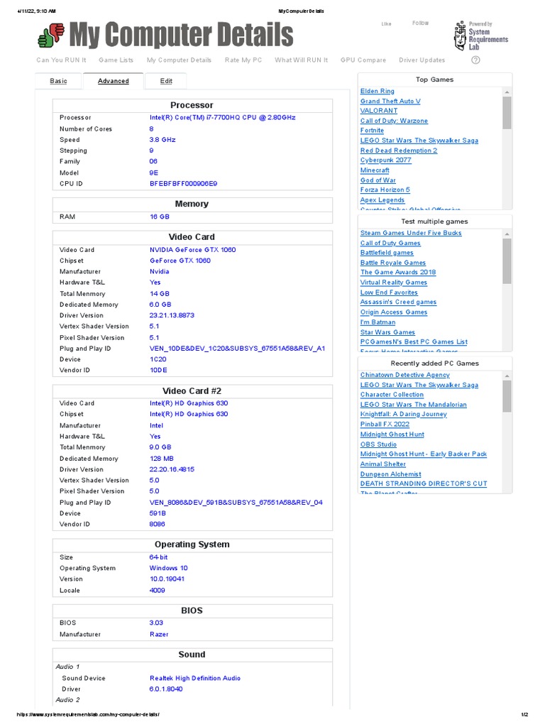 My Computer Details | PDF | Computer Hardware | Computer Architecture