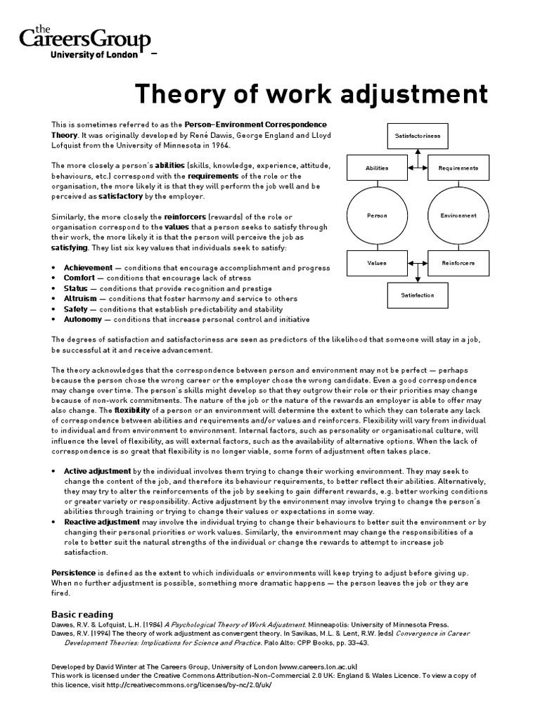 Theory of Work Adjustment: Basic Reading | PDF | Reinforcement | Value ...
