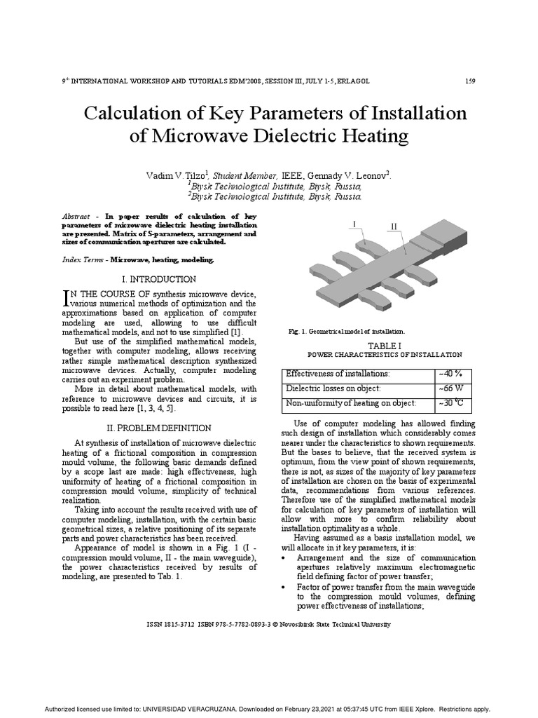 Calculation of Key Parameters of Installation of Microwave Dielectric ...
