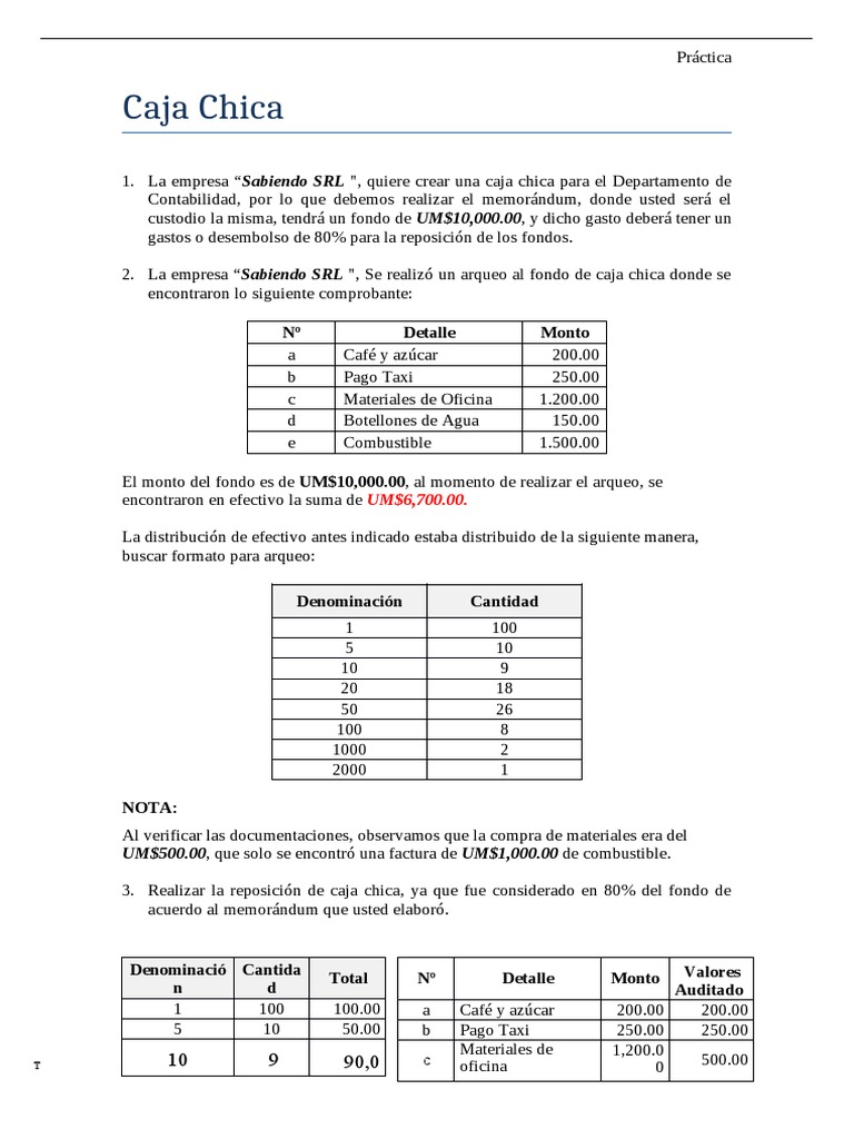 P1 - Tarea 2.1.1.1.2 Efectivo y Equivalente Al Efectivo - Caja Chica | PDF | Economias ...