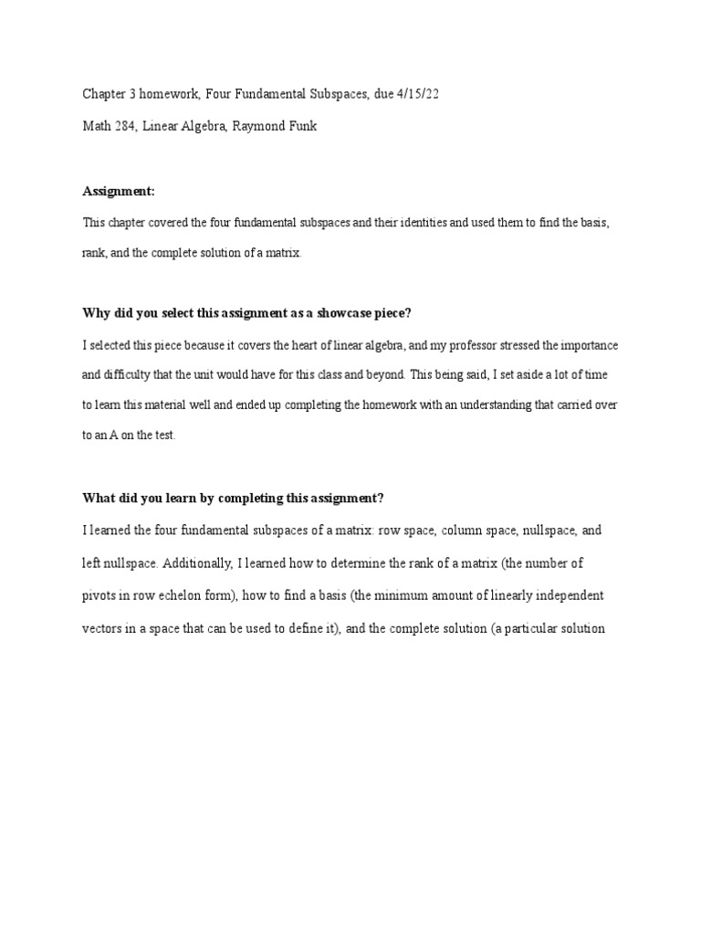 Math Showcase Reflection | PDF | Linear Subspace | Matrix (Mathematics)