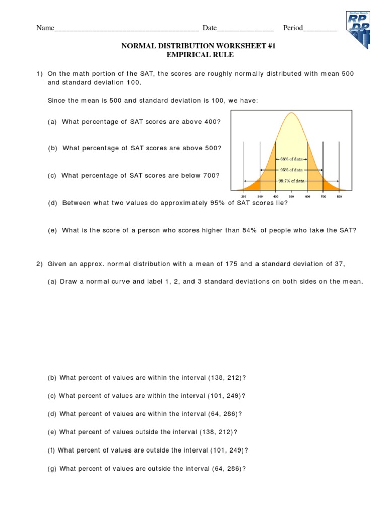 Normal Distribution Worksheet #1 Empirical Rule | PDF