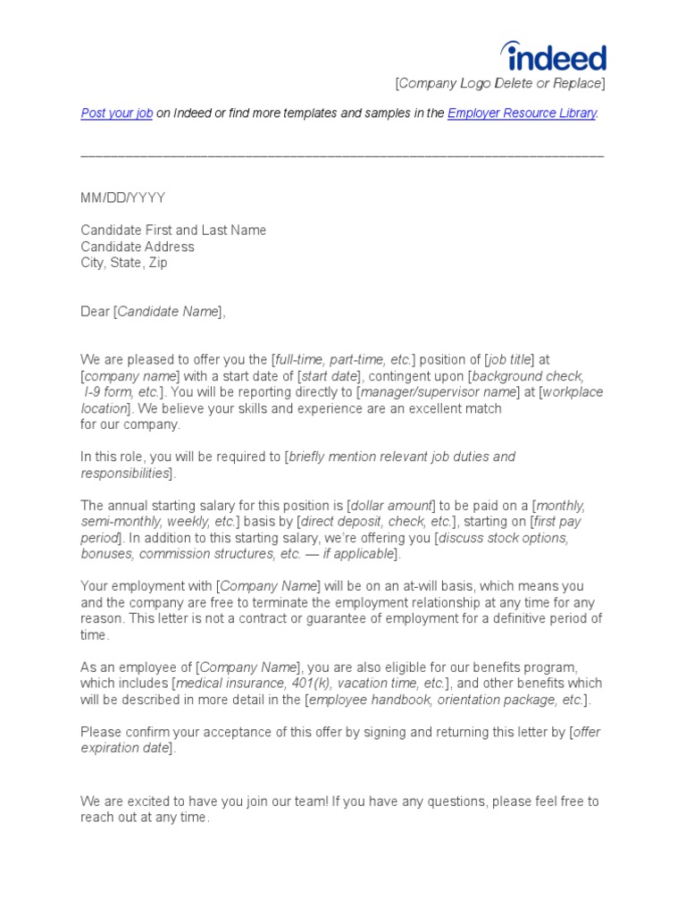 Job Offer Letter Template | PDF | Employment | Salary