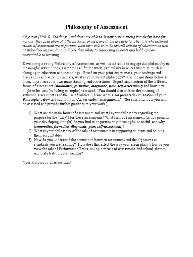 Understanding Assessment Philosophy | PDF | Educational Assessment ...