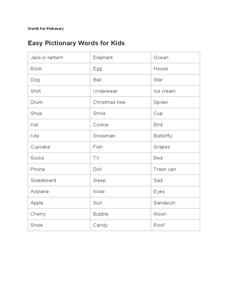 Words For Pictionary | PDF | Foods