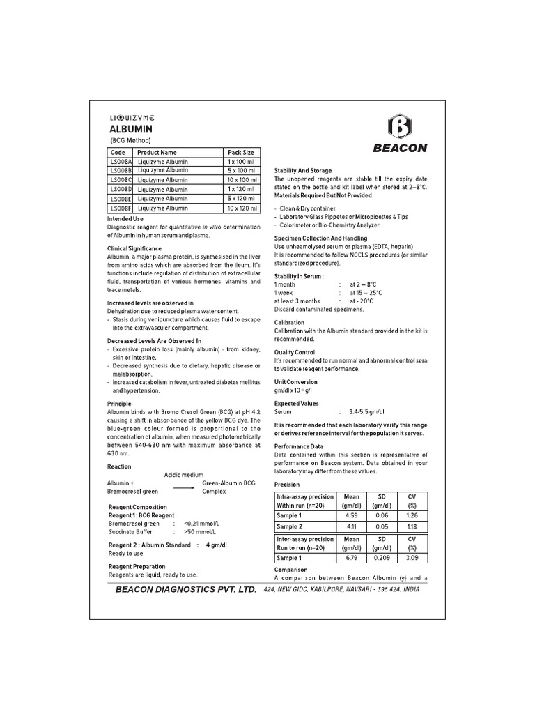 1 - IFU - Albumin - Kit Insert - Final-Curve File | PDF
