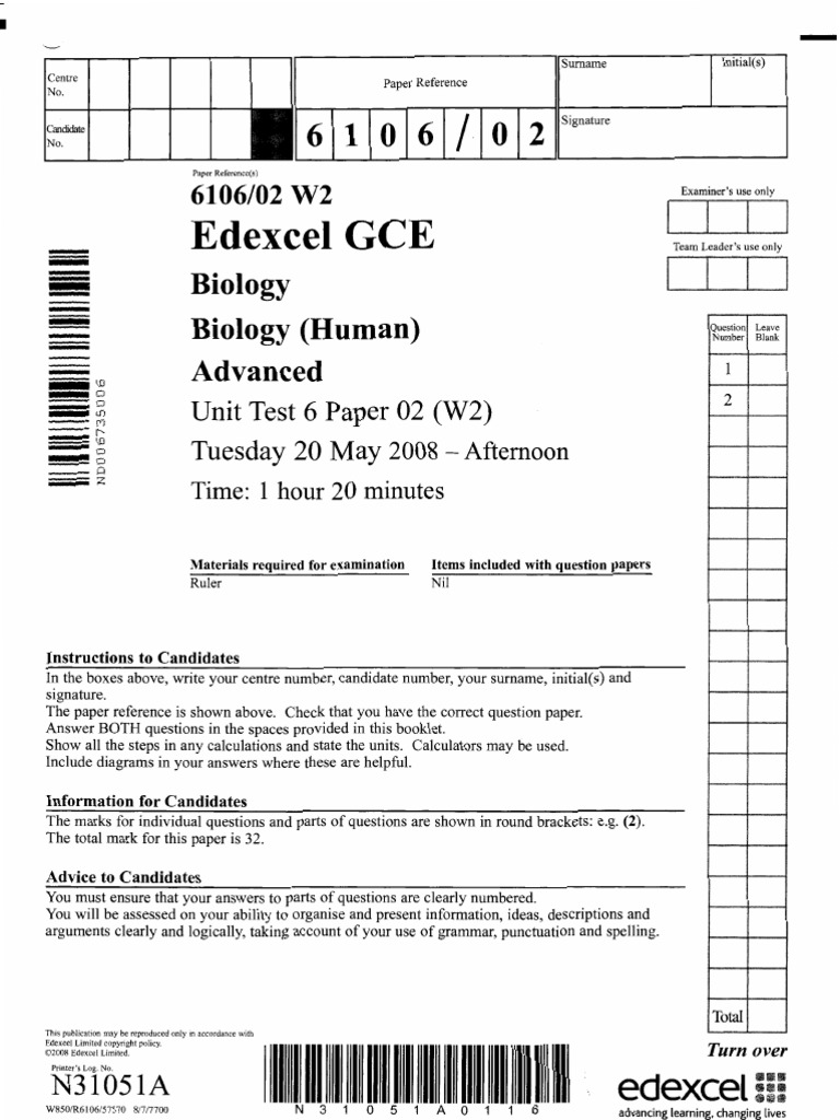 Edexcel Biology A2 2008 May QP | PDF