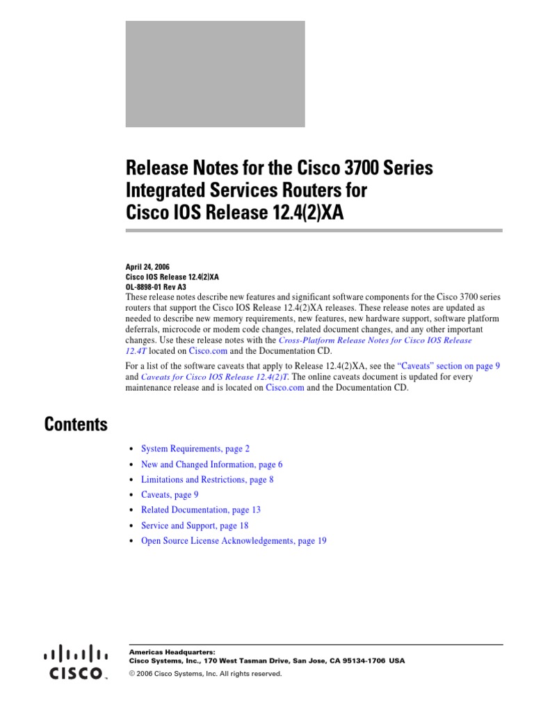 Release Notes For The Cisco 3700 Series Integrated Services Routers For ...