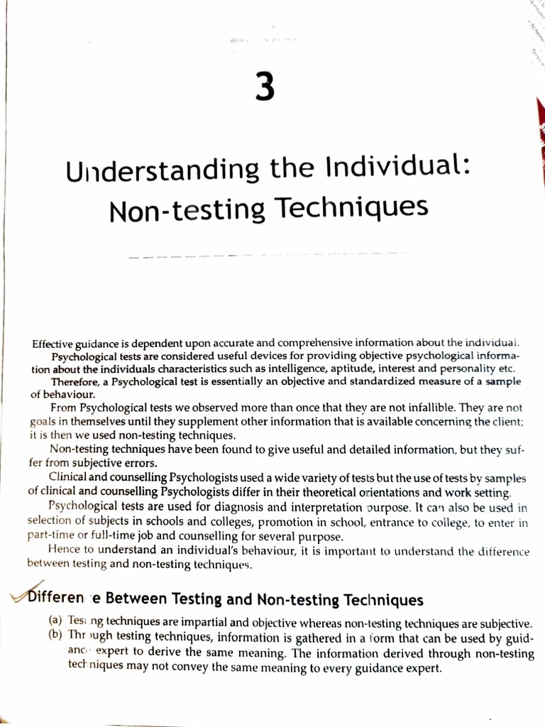 Understanding The Individual Non Testing Techniques Pdf Questionnaire Psychology