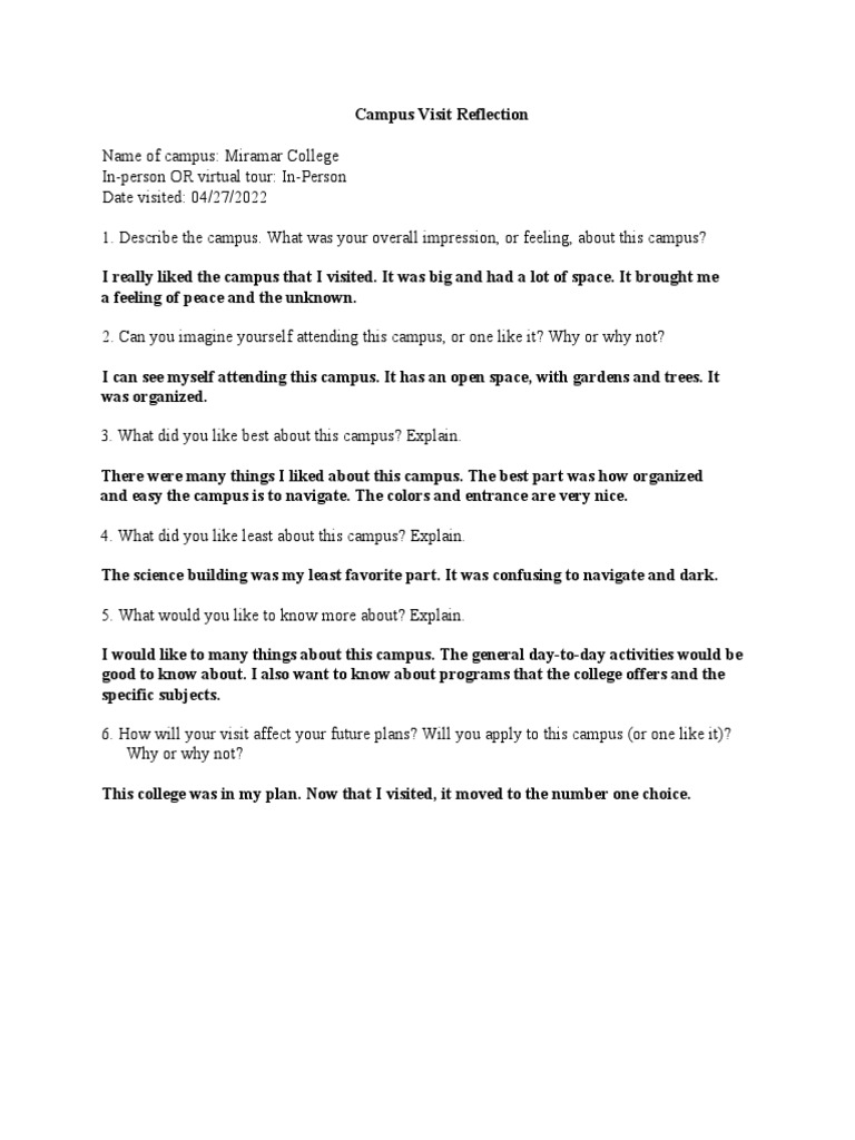 Campus Visit Reflection | PDF