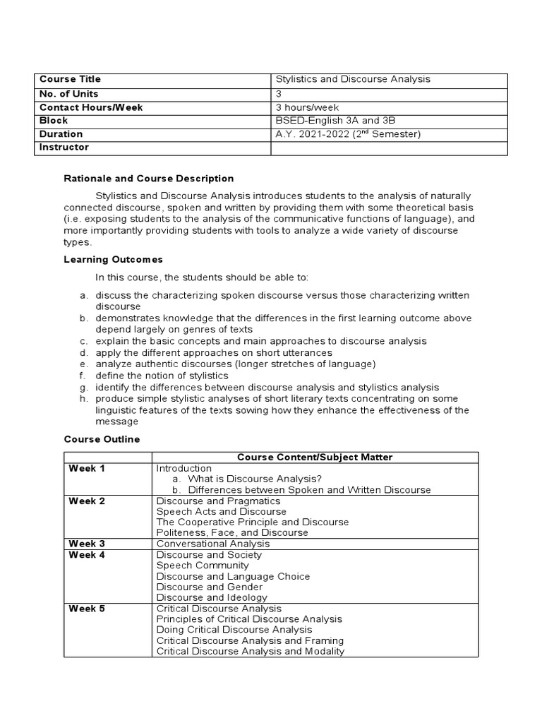 Stylistics and Discourse Analysis | PDF | Discourse | Analysis