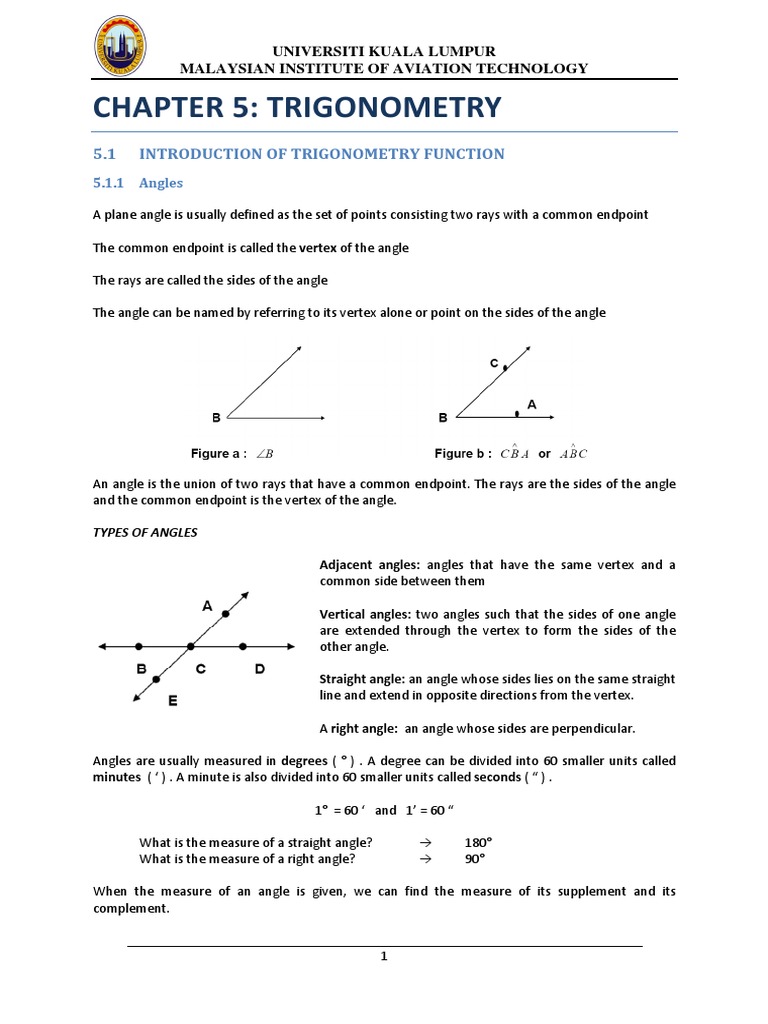 Chapter 5: Trigonometry: 5.1 Introduction of Trigonometry Function ...