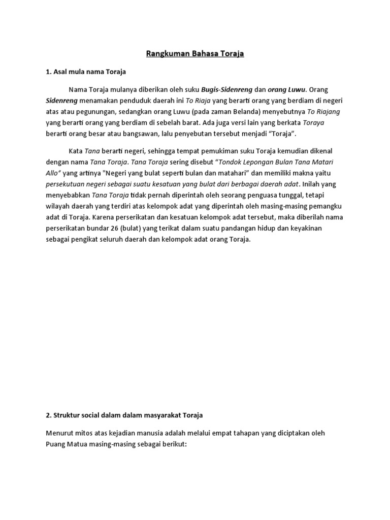 Asal Usul dan Struktur Bahasa Toraja | PDF