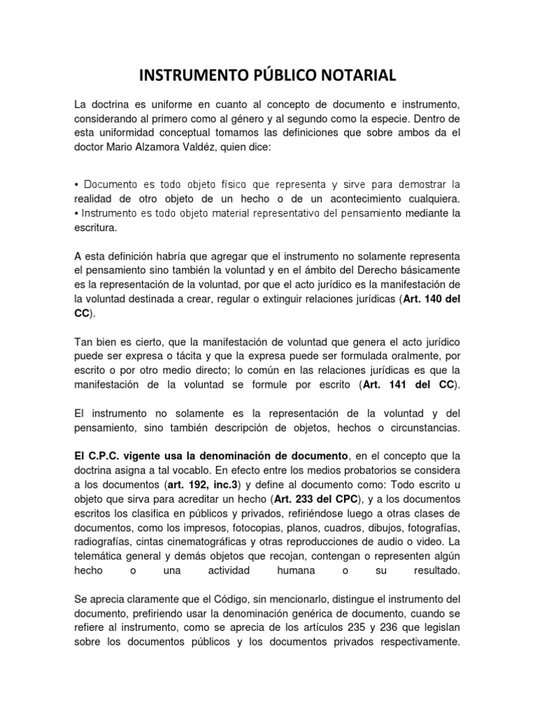 Instrumento Público Notarial: Definición y Clases | PDF | Ley común ...