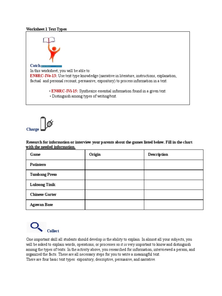 Identifying Text Types Worksheet | PDF | Libraries | Cognition