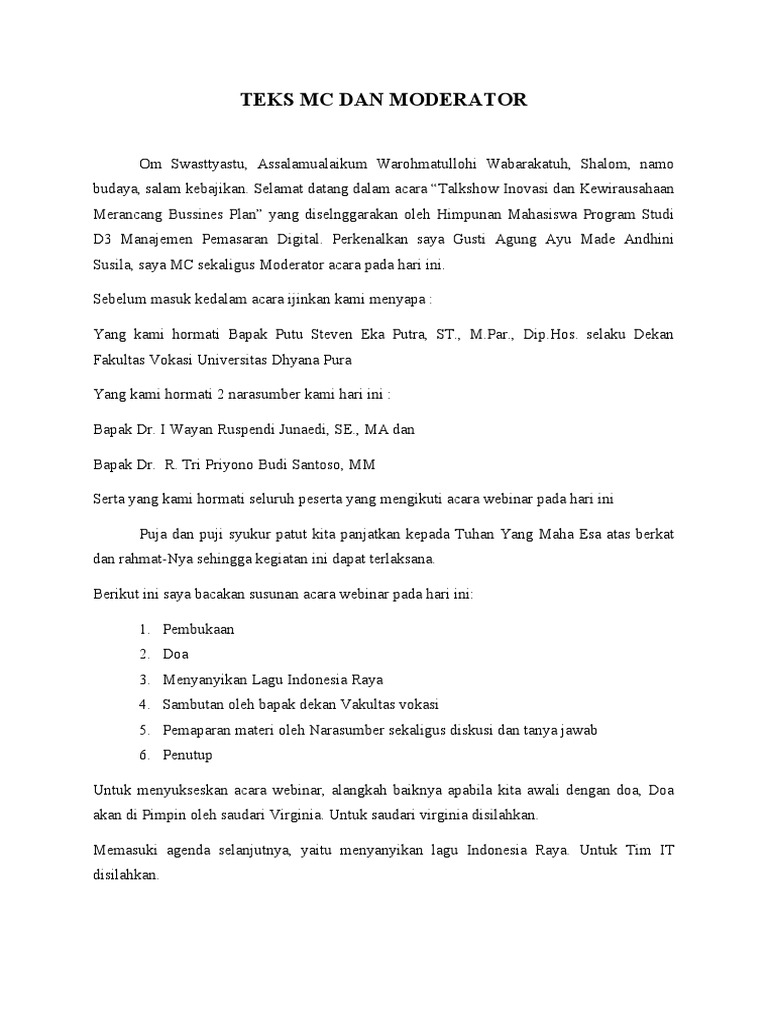 Teks MC Dan Moderator | PDF | Karier & Perkembangan | Komputer