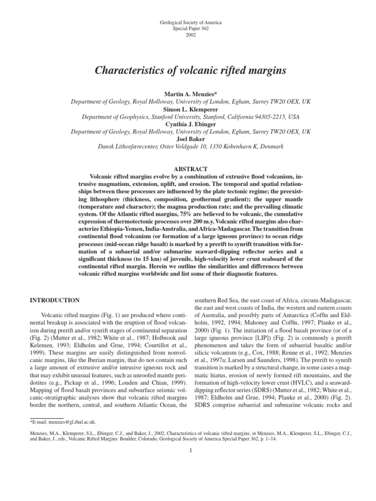 Volcanic Rifted Margins - Menzies Et Al 2002 | PDF | Rift | Igneous Rock