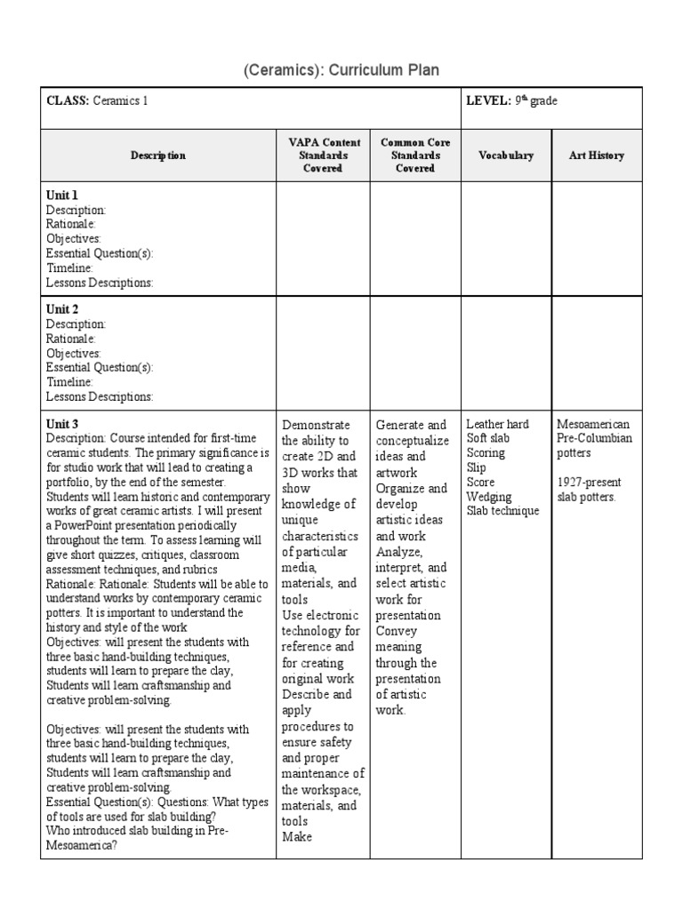 (Ceramics) : Curriculum Plan | PDF | Curriculum | Pottery