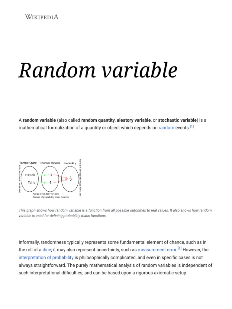 Random Variable - Wikipedia | PDF | Random Variable | Probability ...