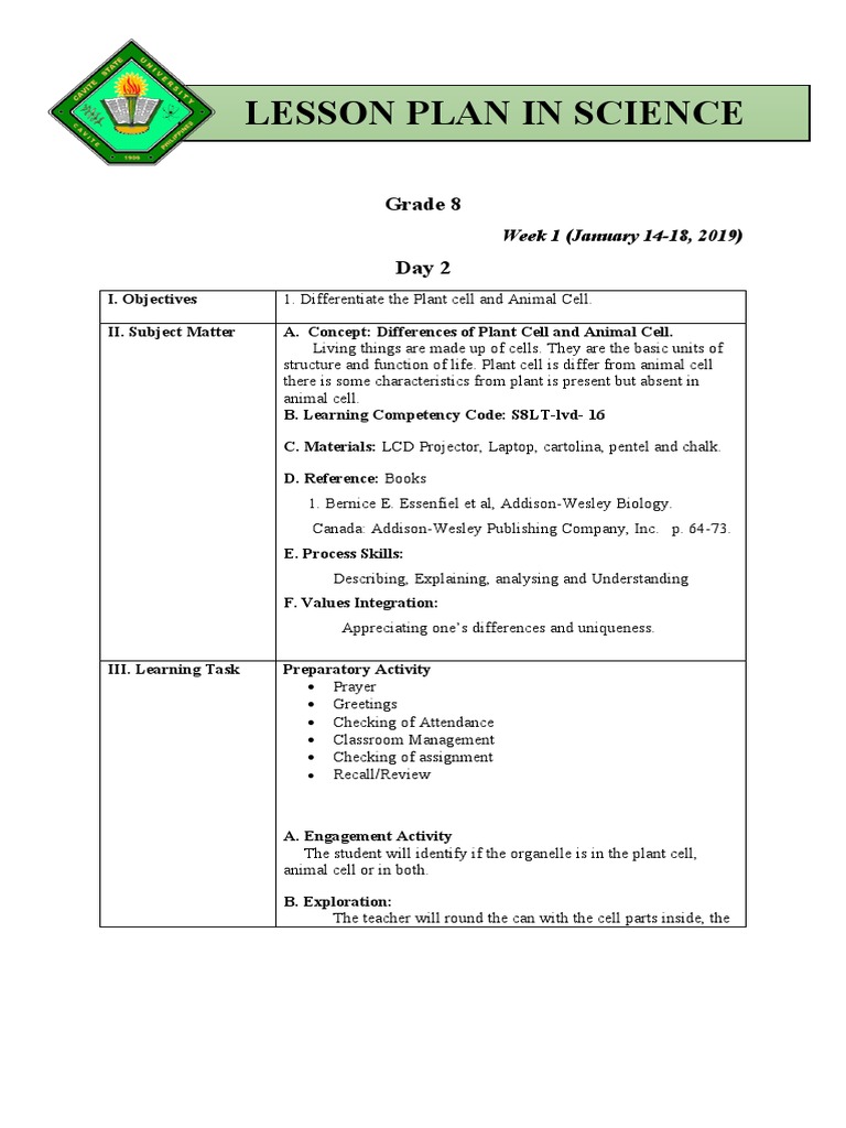 2.lesson Plan in Plant and Animal Differ | PDF | Cell (Biology ...