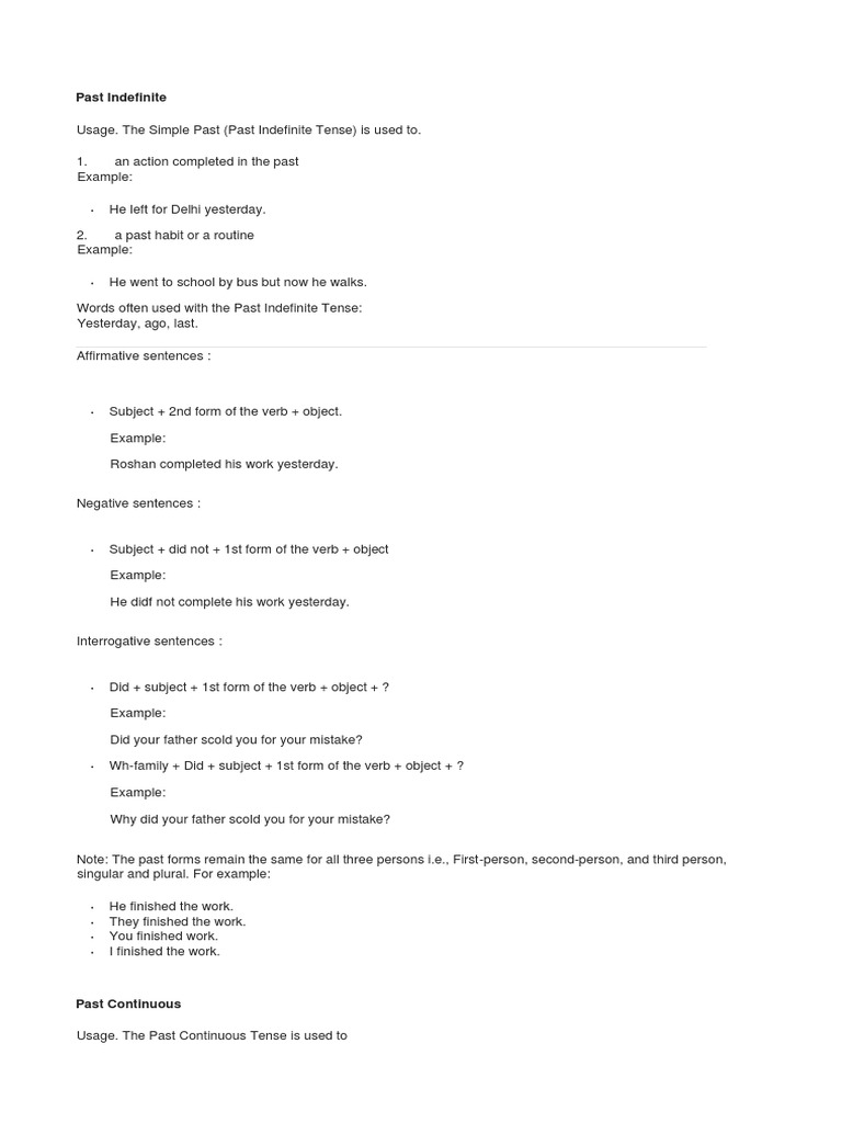 Class-IX Past Tense Notes | PDF | Verb | Language Mechanics
