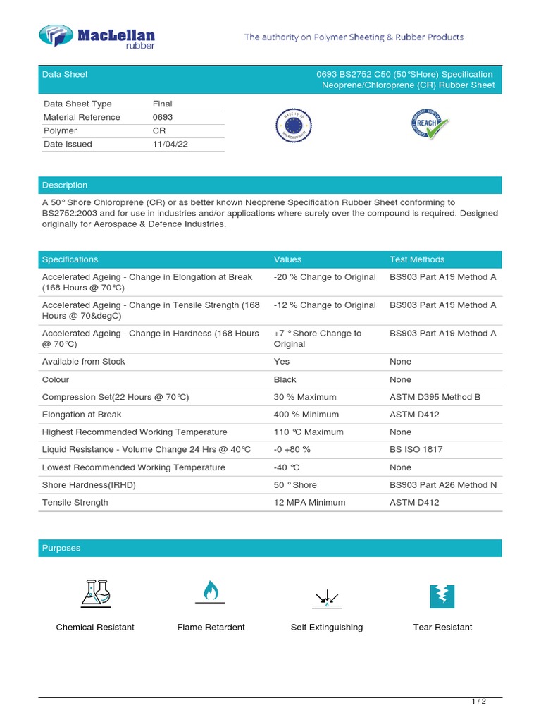 Neoprene Rubber Sheet BS2752 C50 Specs | PDF | Specification (Technical ...