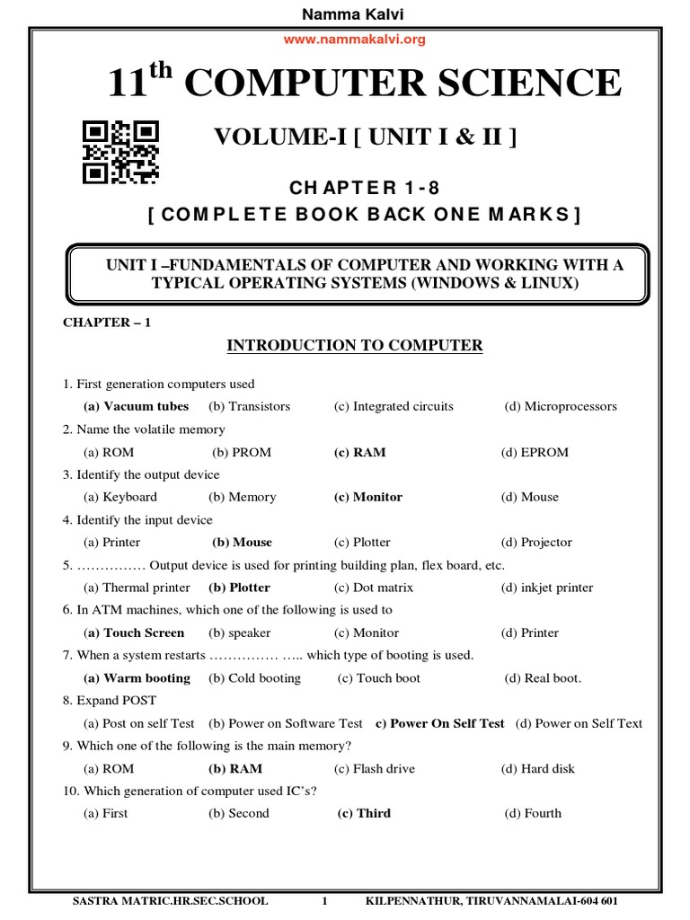 11 Computer Science: Volume-I (Unit I & Ii) | PDF | Operating System | Microsoft Windows