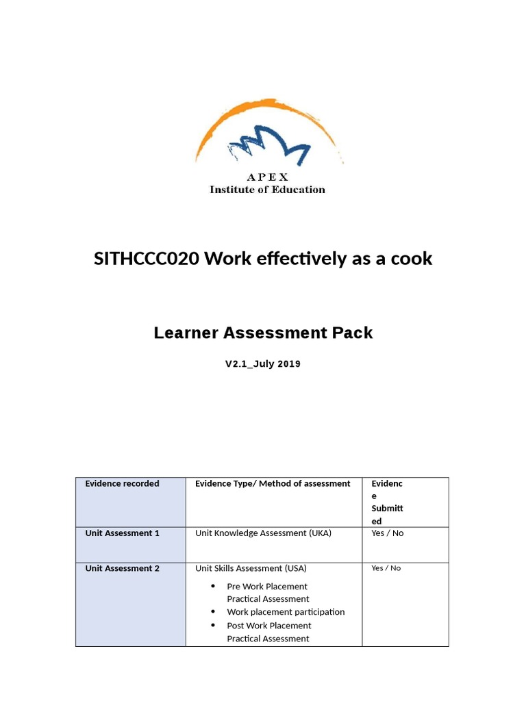 SITHCCC020 Work Effectively As A Cook Learner Assessment Pack V2.1 07 ...