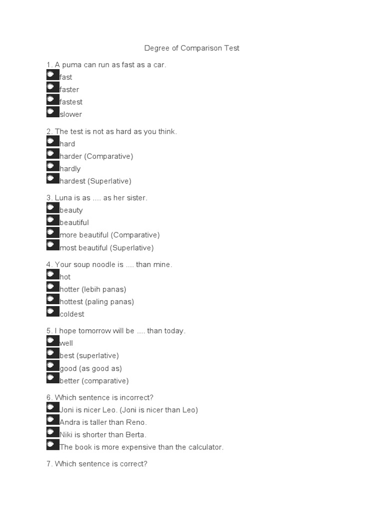Degree of Comparison Test | PDF