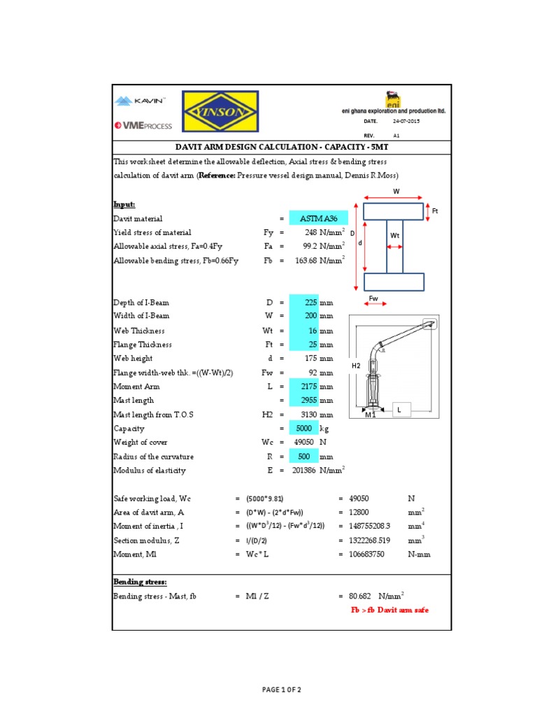 Davit Arm Calculation-5mt | PDF | Bending | Mechanical Engineering
